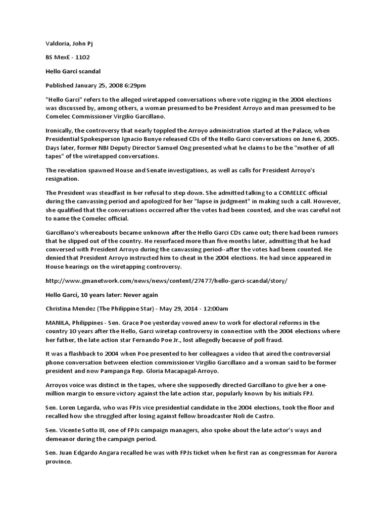 Hello Garci Scandal | PDF | Philippines | Government