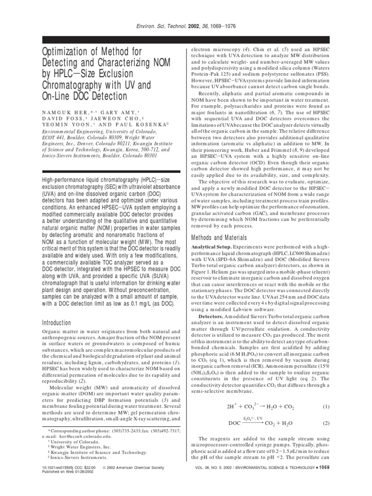 Optimization of Method For Detecting and Characterizing NOM by HPLC ...