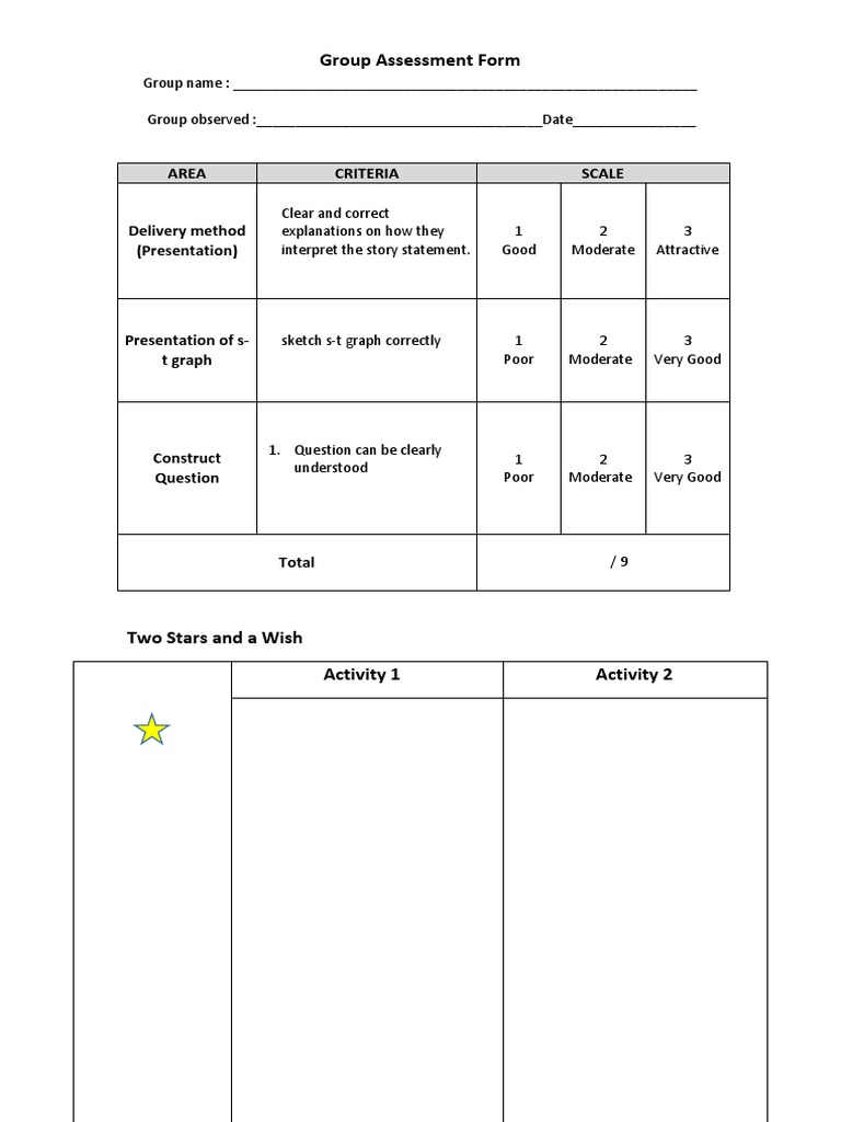 Group Assessment Form Linear Motion | PDF