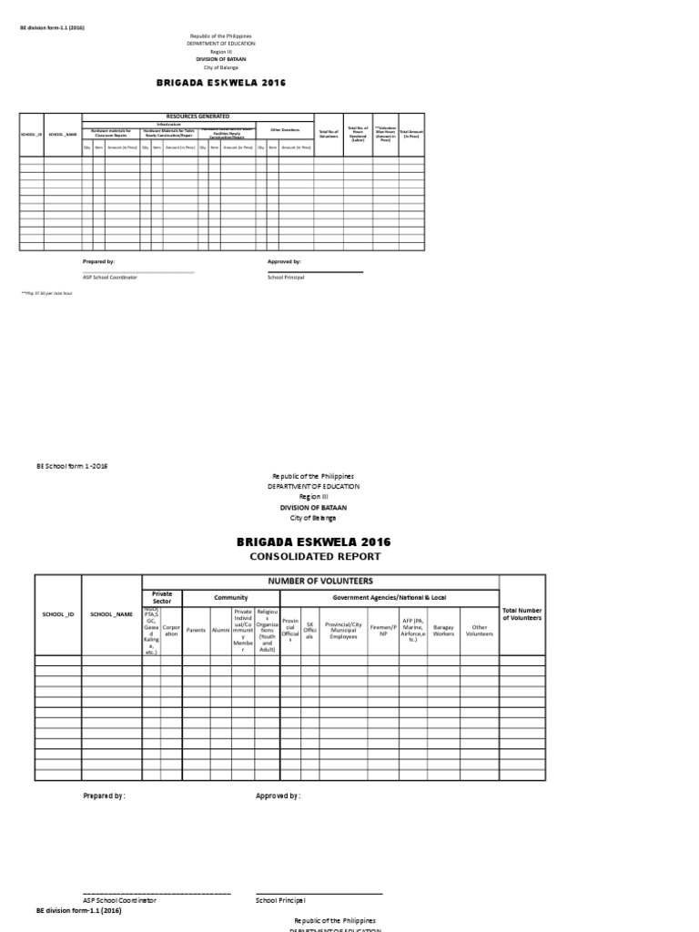 Brigada Eskwela Form | PDF | Philippines | Economies