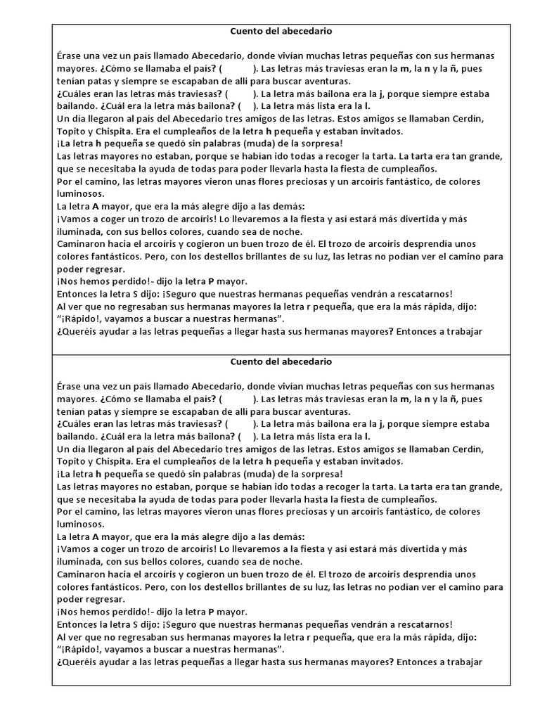 Cuento Del Abecedario Pdf Arco Iris Ocio