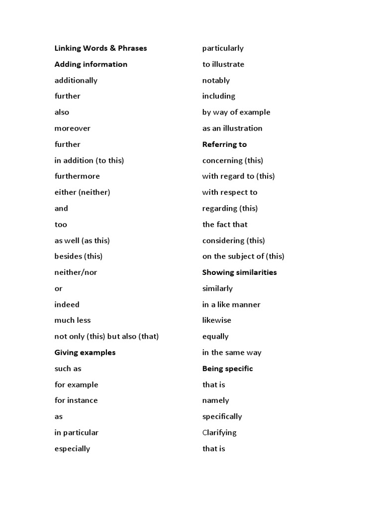 Linking Words & Phrases Adding Information | PDF | Reason | Cognitive ...