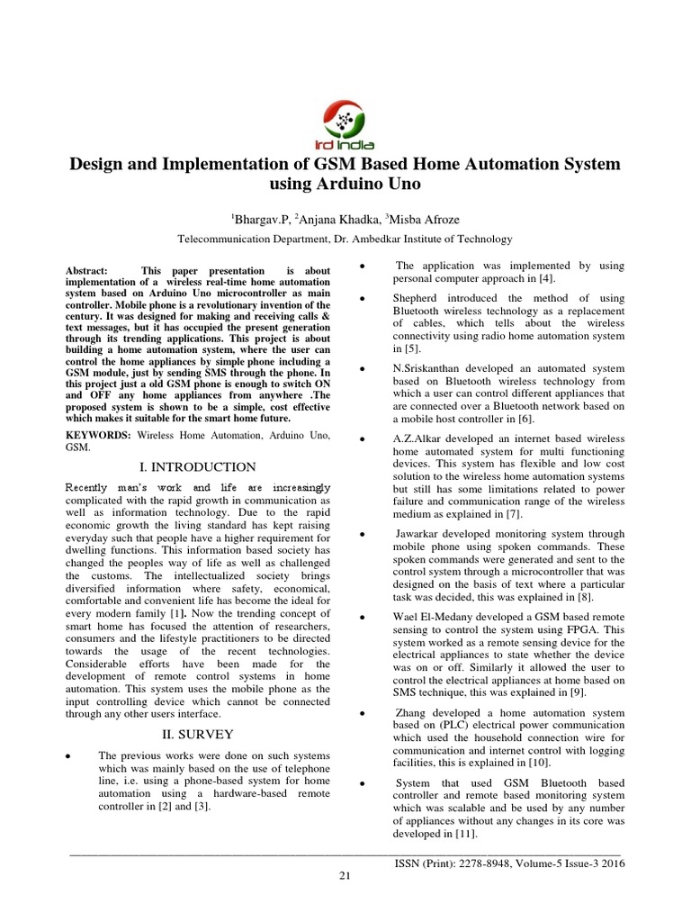 Design and Implementation of GSM Based Home Automation System Using ...