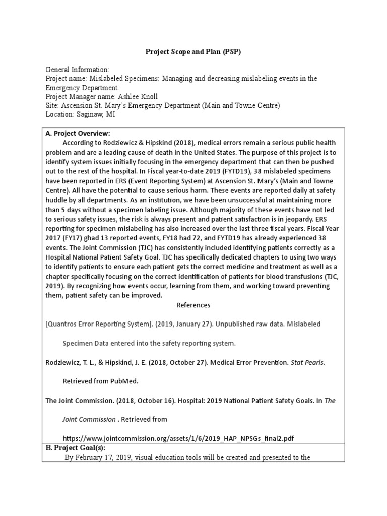 Project Scope and Plan Draft | PDF | Emergency Department | Patient Safety