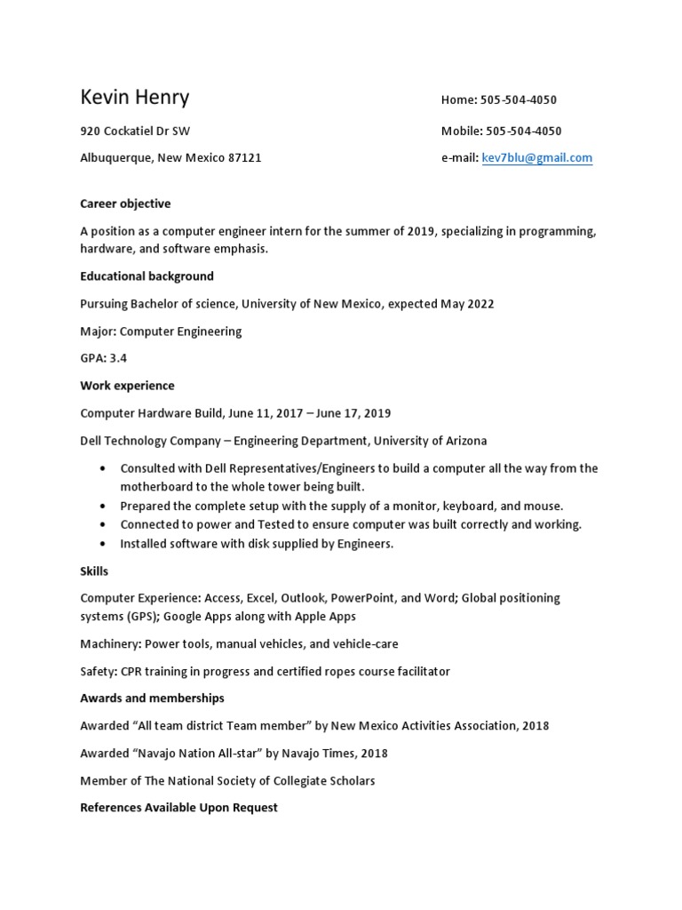 Kevin Henry: Career Objective | PDF | Computers