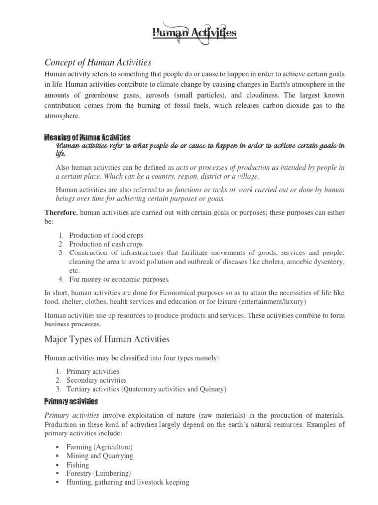 Human Activities Notes For Form Two | PDF | Human Impact On The ...