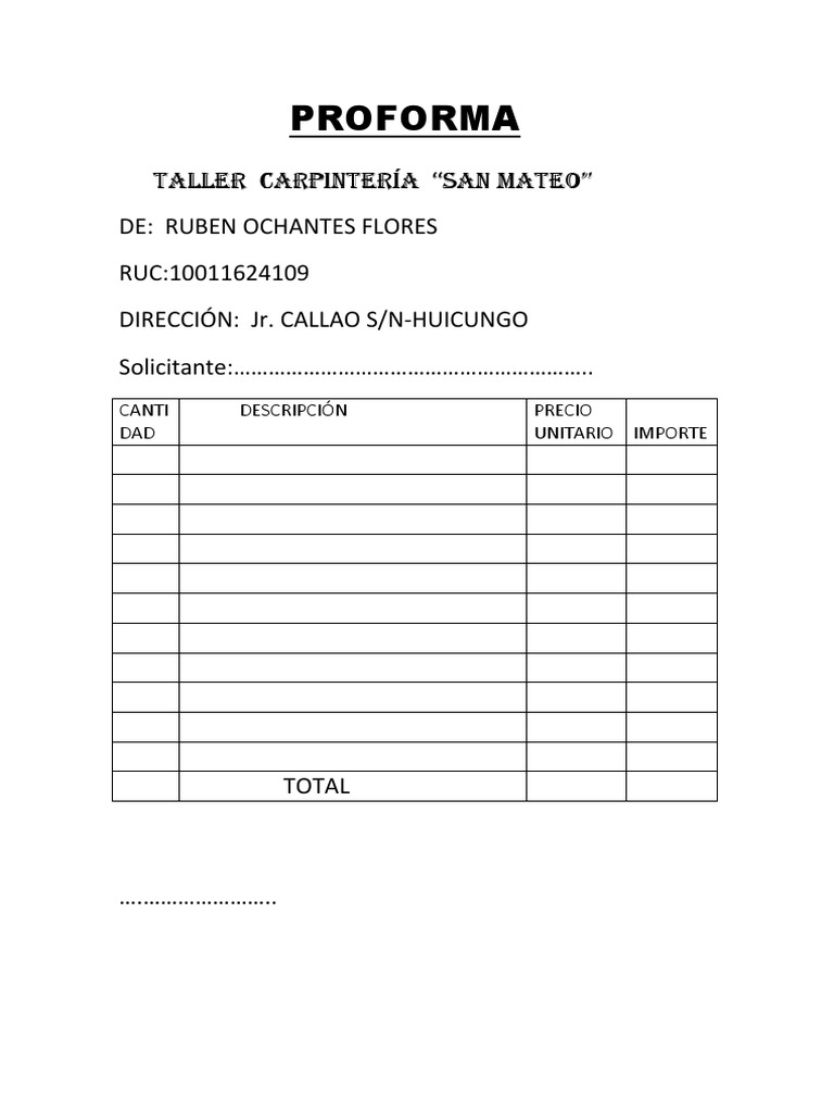 Carpintería Proforma | PDF | Negocios | Viajes y turismo