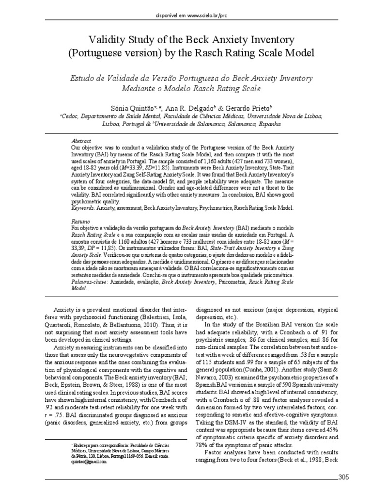 Validity Study of The Beck Anxiety Inventory | PDF | Psicologia Clínica ...