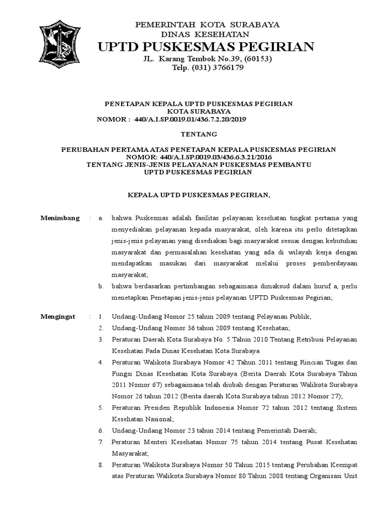 SK - Jenis Jenis Pelayanan Pustu Pegirian | PDF