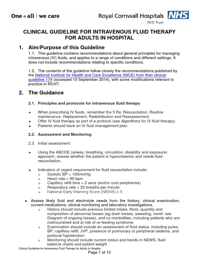 IV Fluid Therapy Guidelines for Adults | PDF | Intravenous Therapy ...