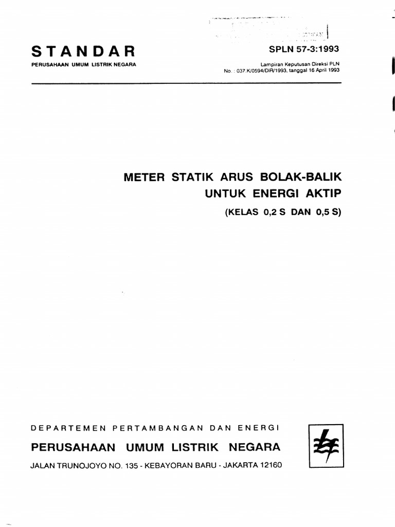SPLN 57-3-1993 (Meter Statik Arus AC - Energi Aktif) | PDF
