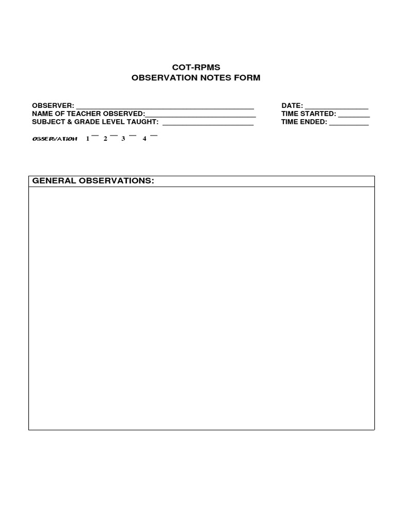Cot-Rpms Observation Notes Form | PDF