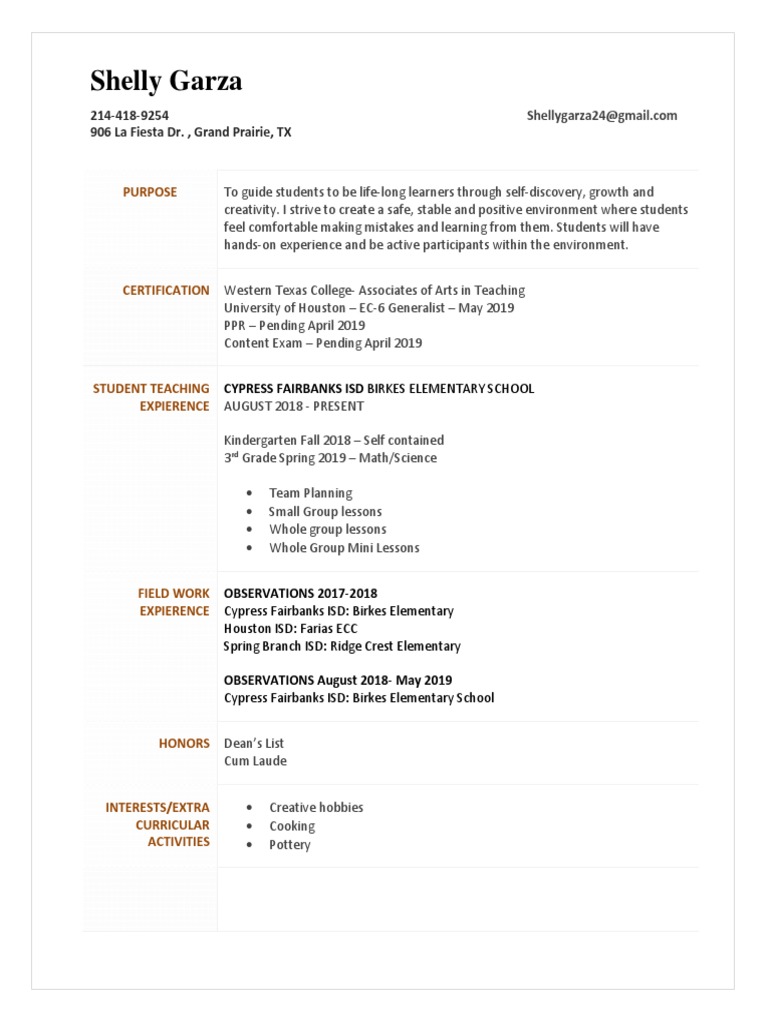Shelly Garza Resume | PDF