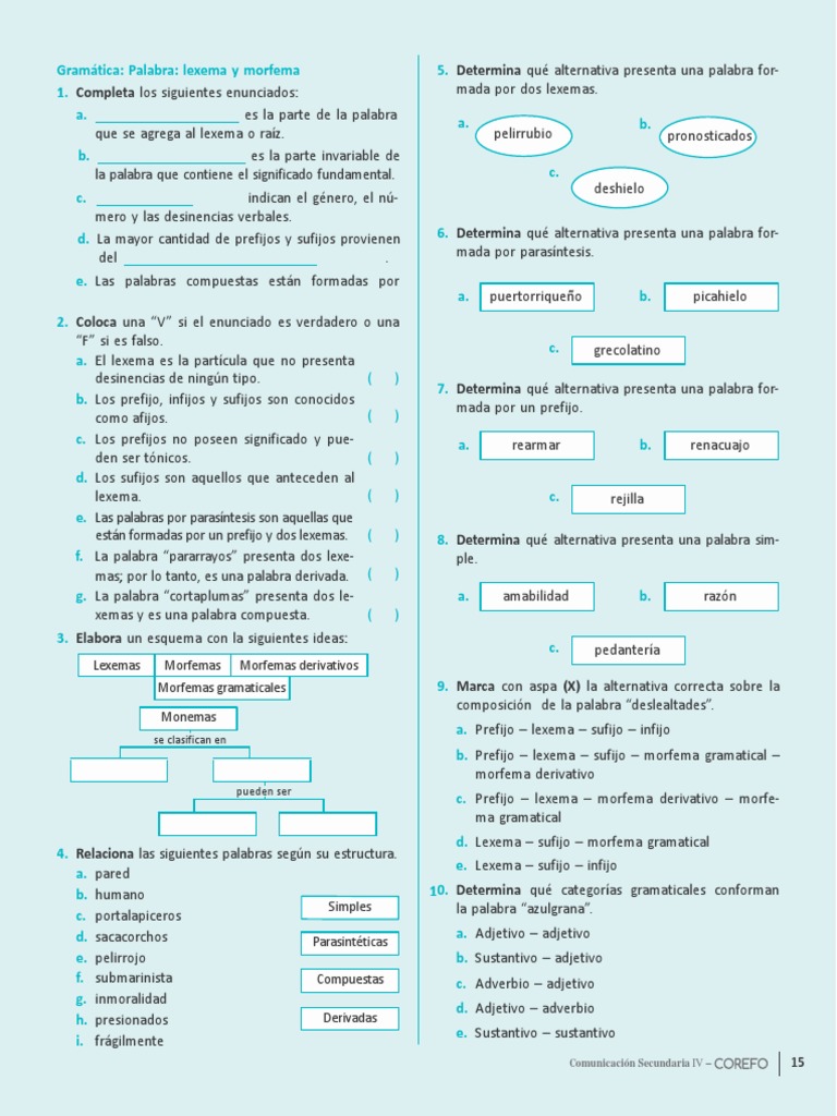 COM4S_U1_Ficha - Palabra Lexema y Morfema | Palabra | Tipología Lingüística