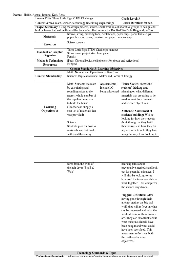 Stem Challenge Lesson Plan | PDF | Design | Science And Technology