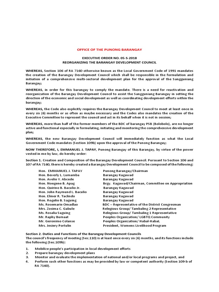 Executive Order BDC | PDF | Chairman | Justice