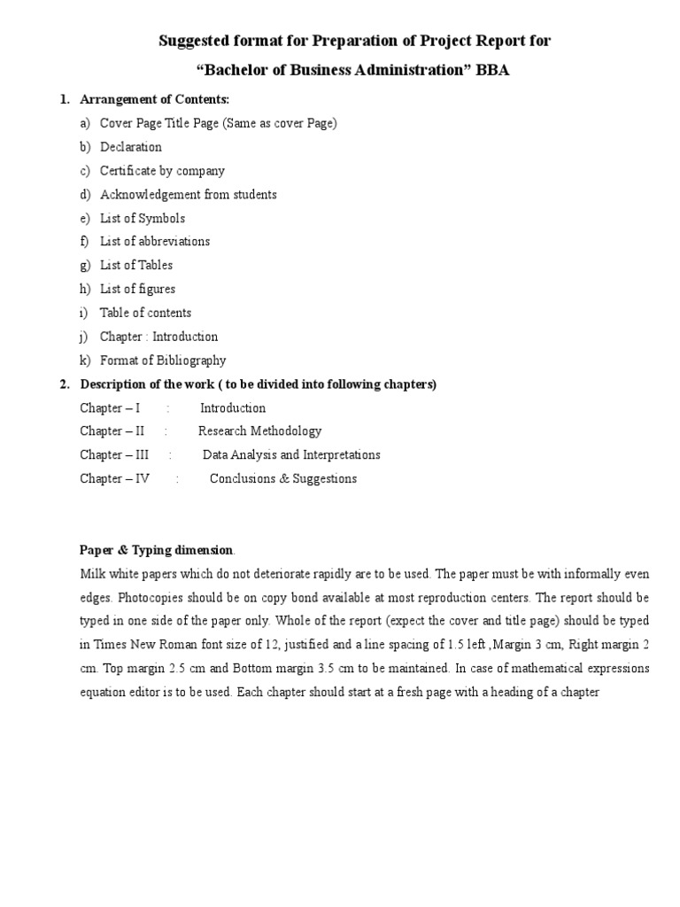 Suggested Format For Preparation of Project Report For "Bachelor of ...