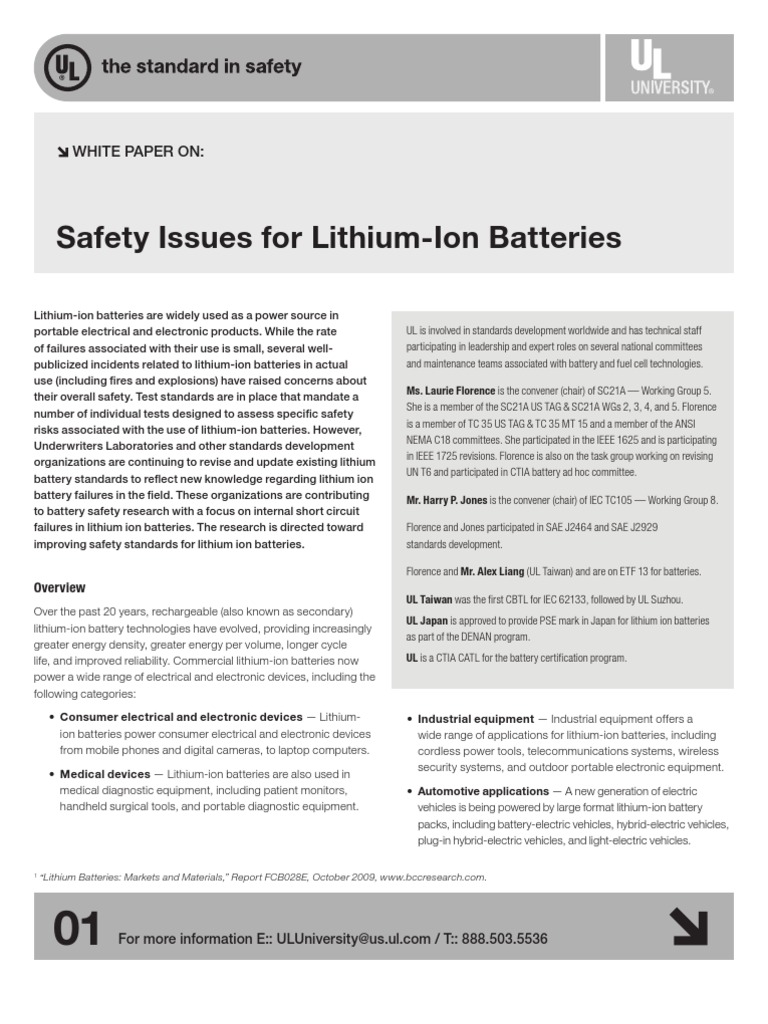 Safety Issues for Lithium-Ion Batteries | Lithium Ion Battery ...