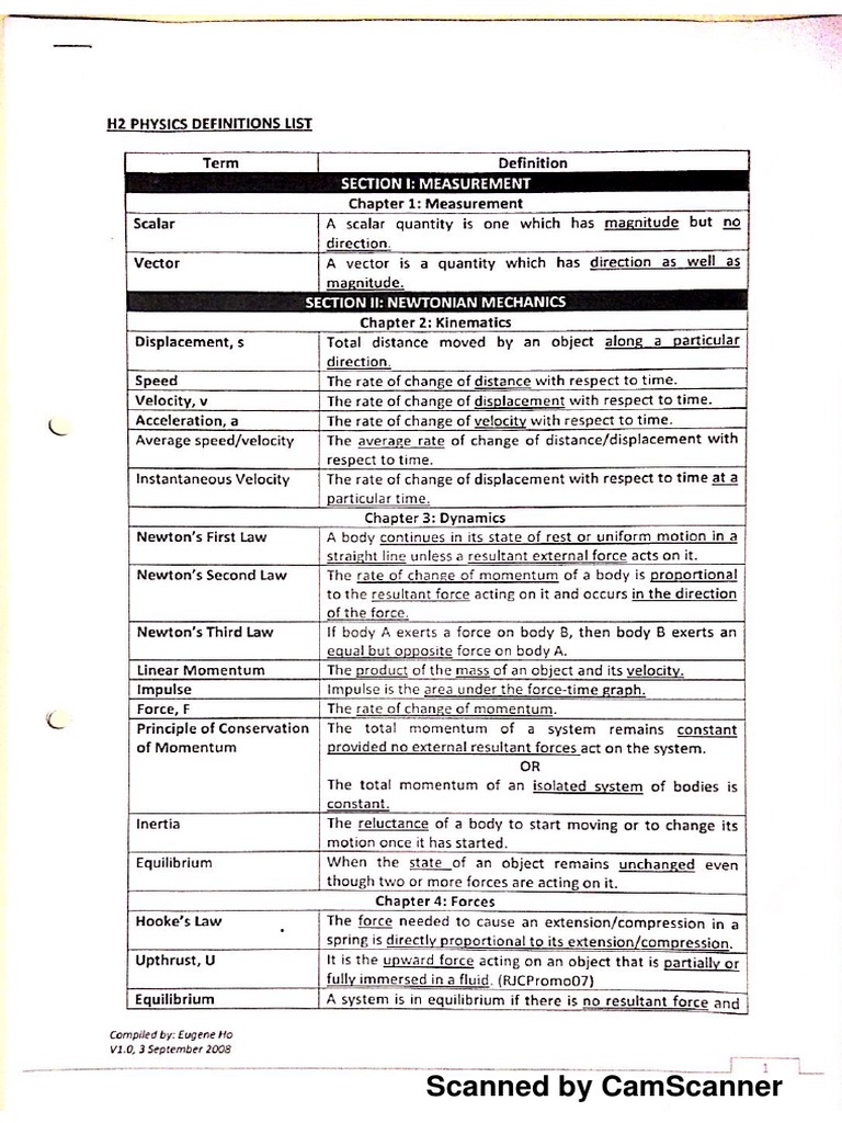 Basic Physics Definitions Guide | PDF