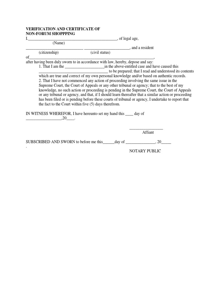 Non-Forum Shopping Certificate Template | PDF | Finance & Money ...