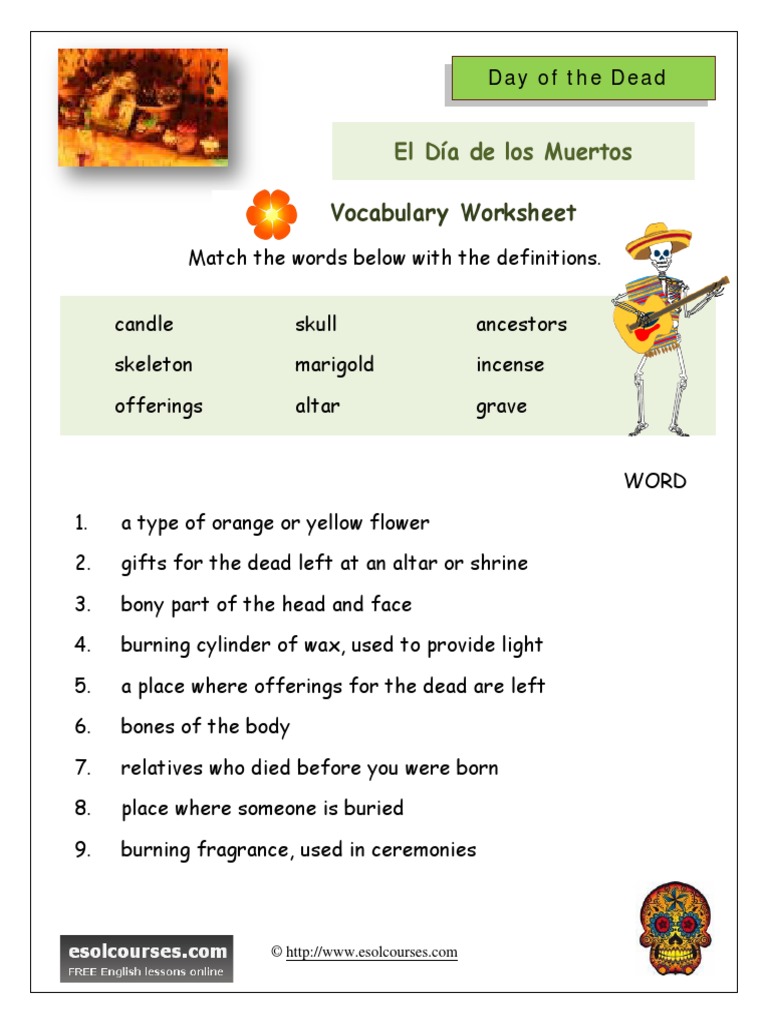 Day of The Dead Vocabulary Worksheet | PDF