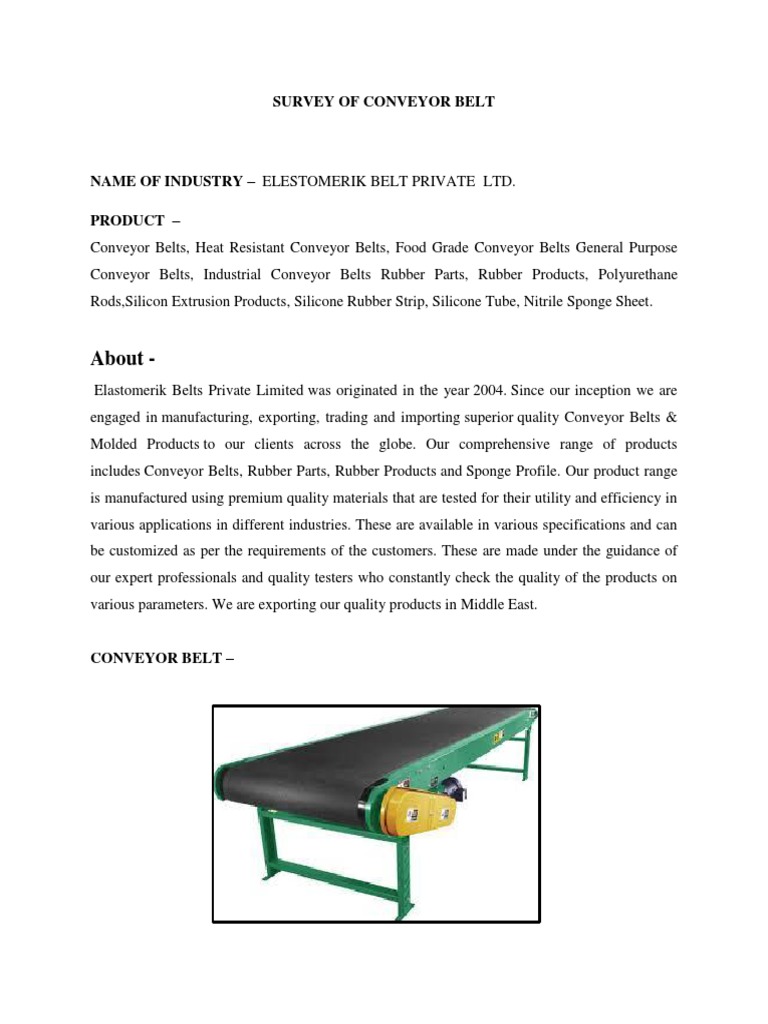 Survey of Conveyor Belt | PDF | Materials | Manufactured Goods