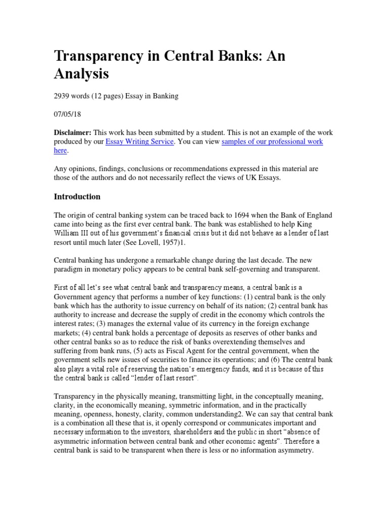 Central Bank Transparency Explained | PDF | Central Banks | Inflation ...