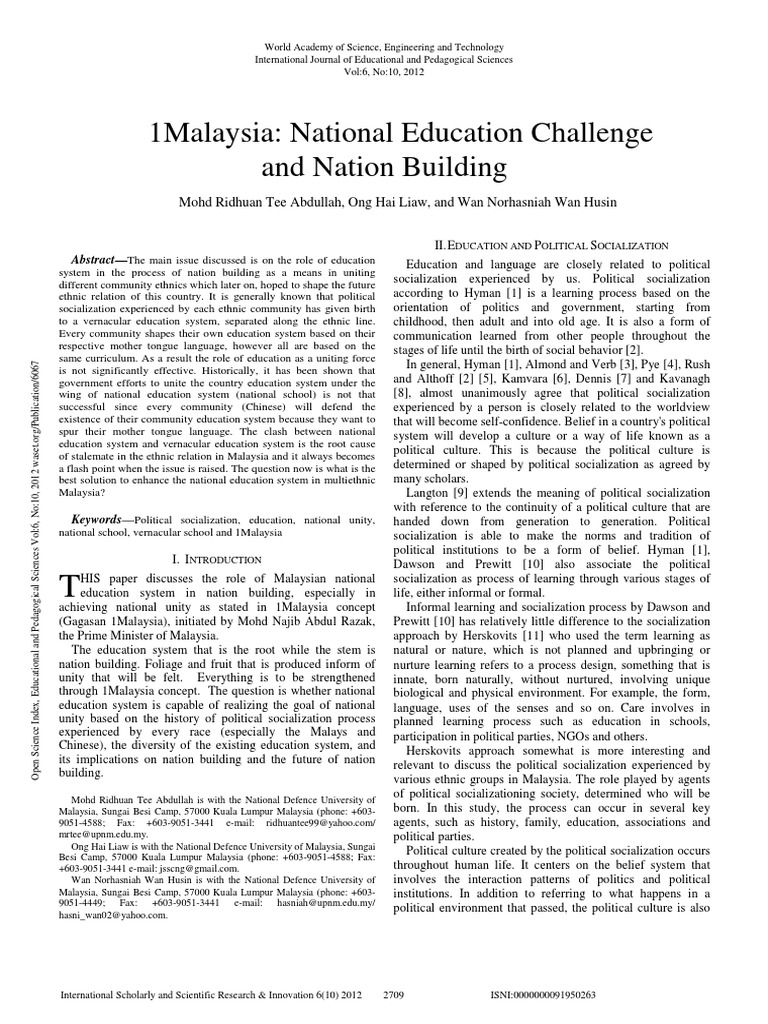 1malaysia National Education Challenge and Nation Building | PDF | Schools | Malaysia