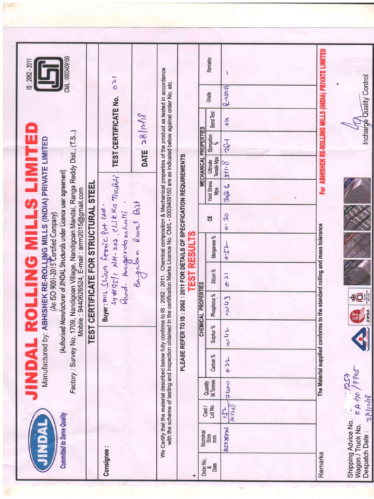 Angle 050X06 Jindal 28-12-2018 | PDF
