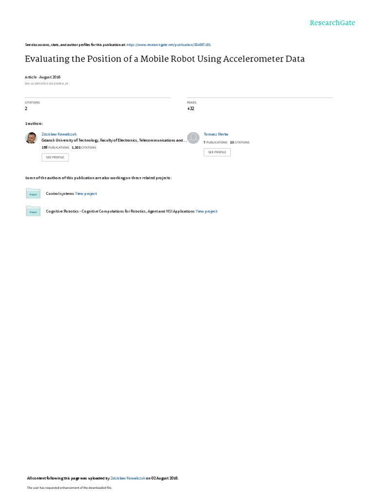 Evaluating The Position of A Mobile Robot Using Accelerometer Data | PDF | Kalman Filter ...