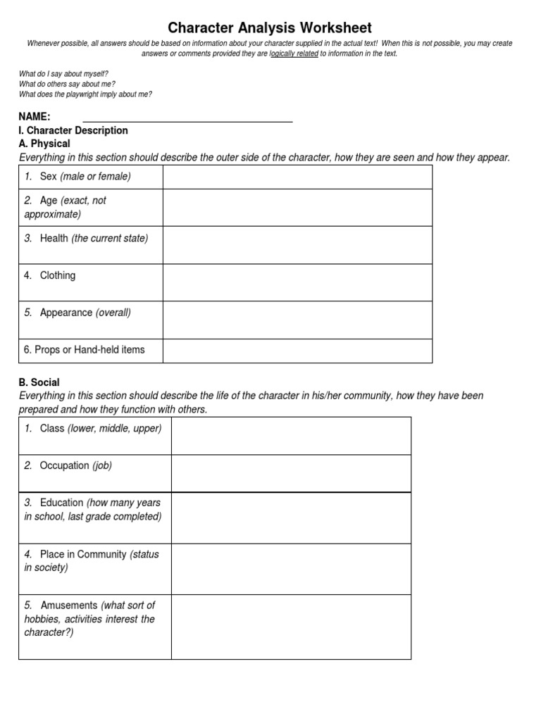 Character Analysis Worksheet | PDF