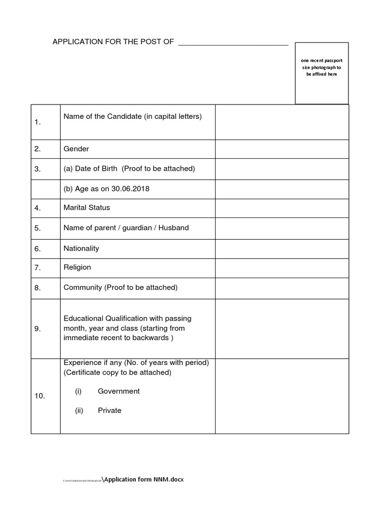 Application Form for Job Post | PDF