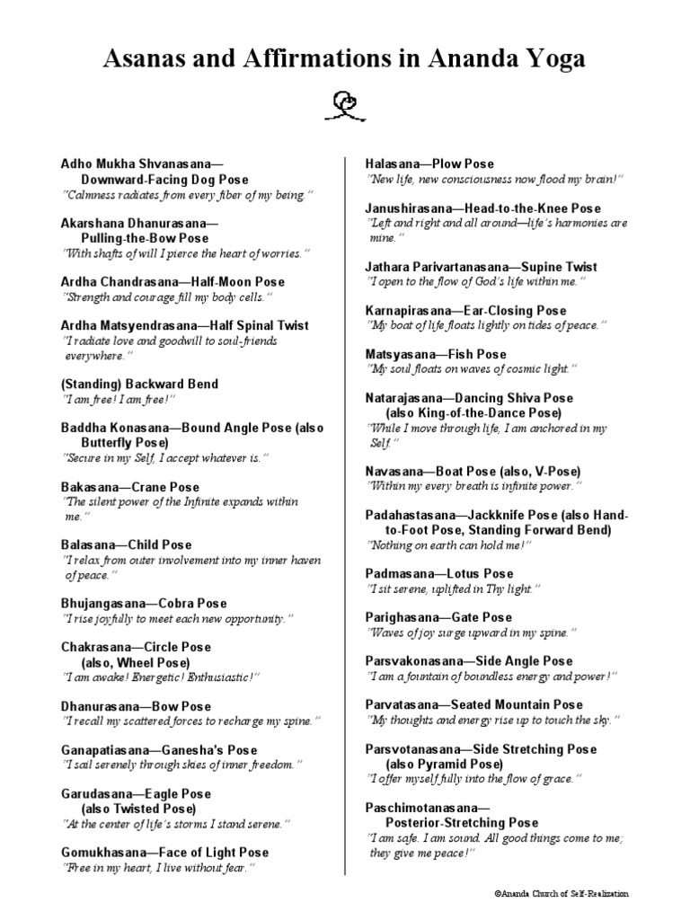 Asanas Affirmations PDF | PDF | Buddhist Meditation | Meditation