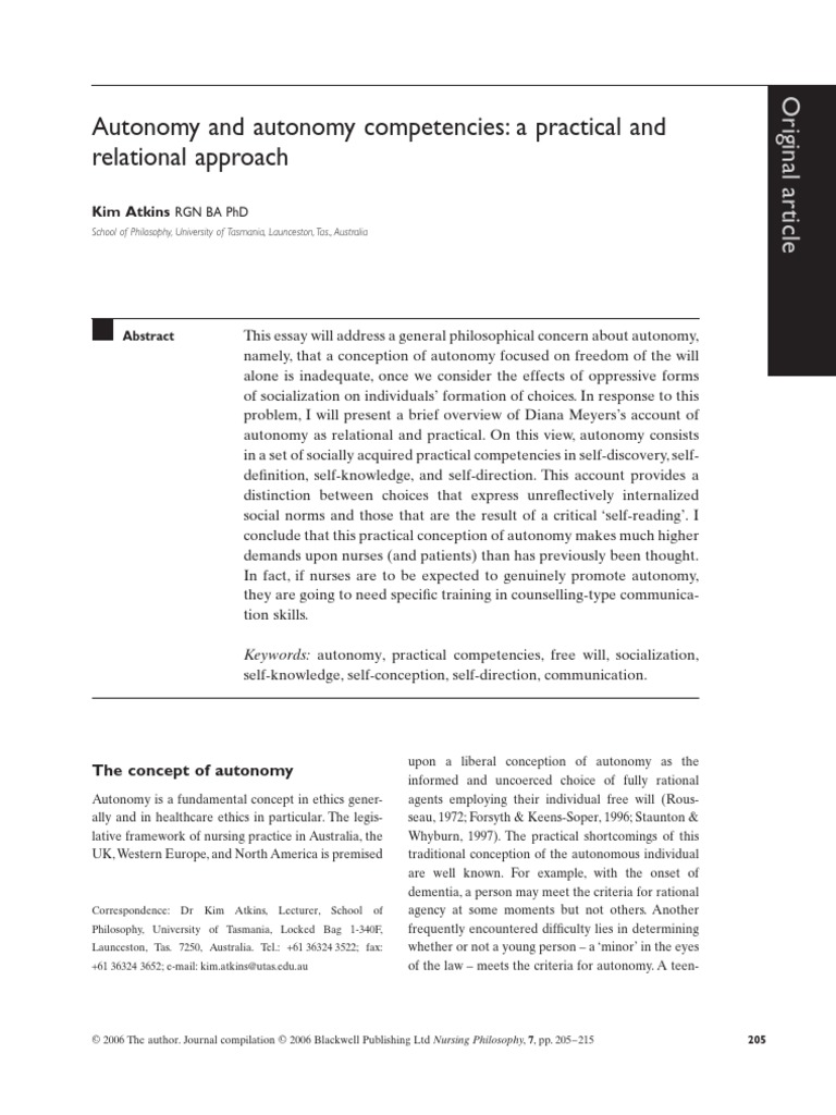 Autonomy and Autonomy Competencies: A Practical and Relational Approach ...
