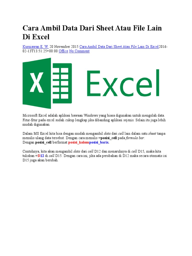 Cara Ambil Data Dari Sheet Atau File Lain Di Excel | PDF