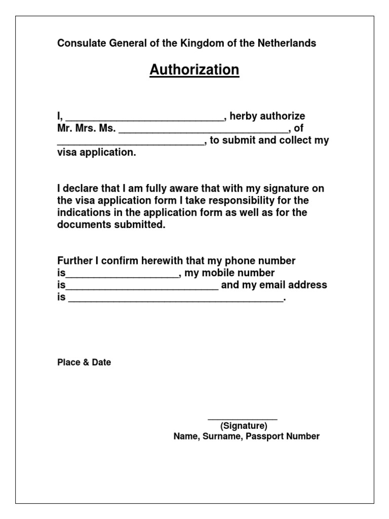 Dutch Consulate Visa Authorization Form | PDF