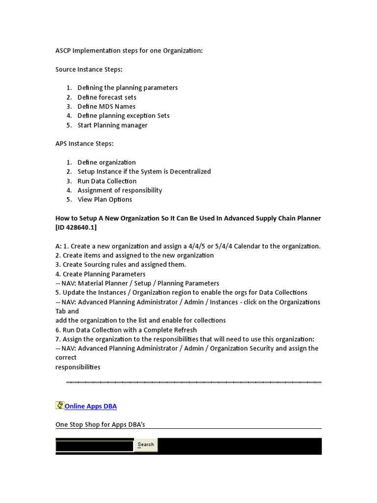 ASCP Implementation Steps For One Organization | PDF | Oracle Database ...