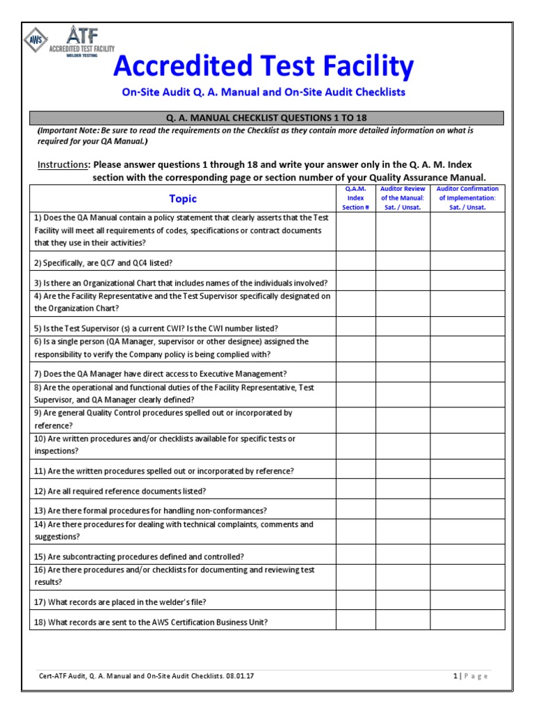 ATF Audit Checklist | Mechanical Engineering