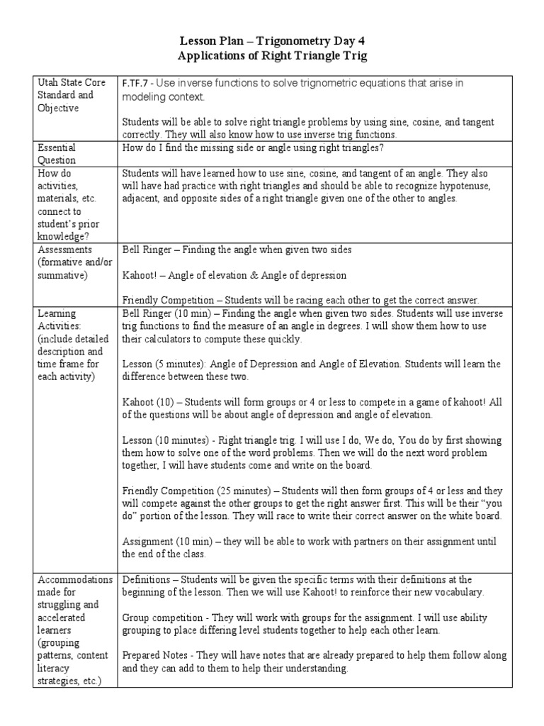 Right Triangle Trigonometry Applications | PDF | Trigonometric ...