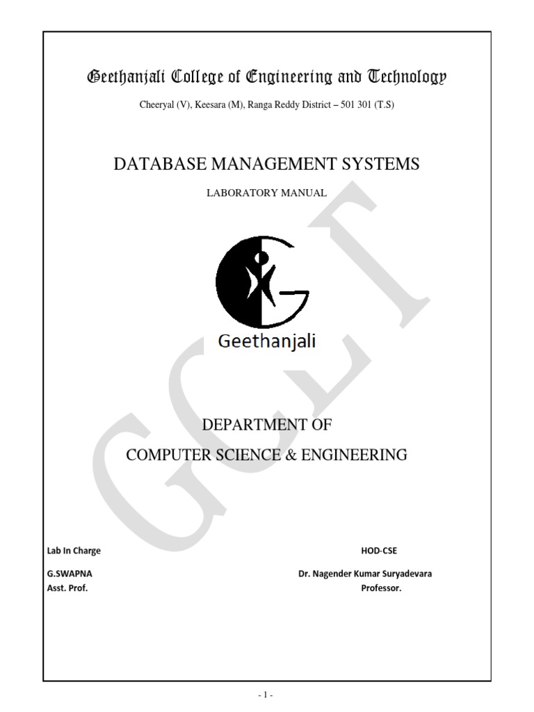 Geethanjali College of Engineering and Technology | PDF | Oracle ...