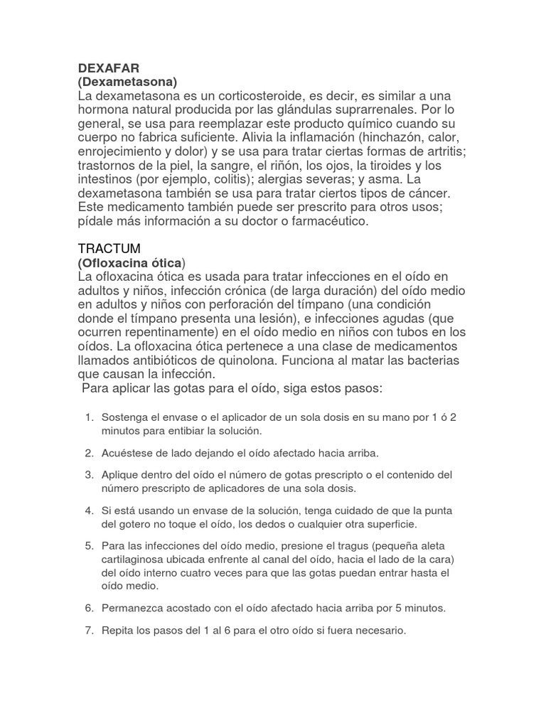 Usos de Dexafar y Ofloxacina Ótica | PDF | Salud y bienestar