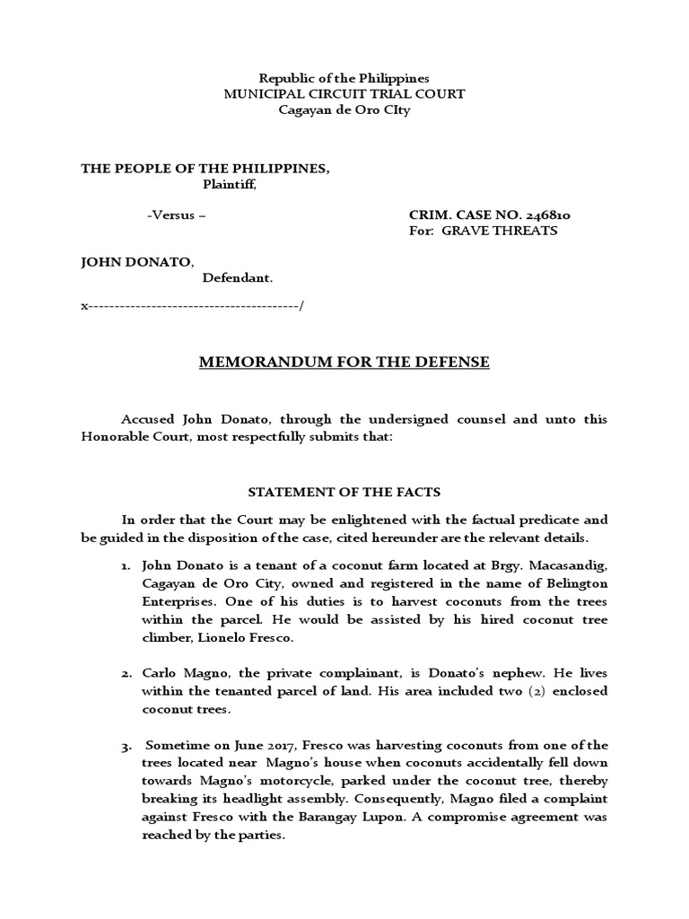 Legal-Memorandum Defense | PDF | Crime & Violence | Crime Thriller