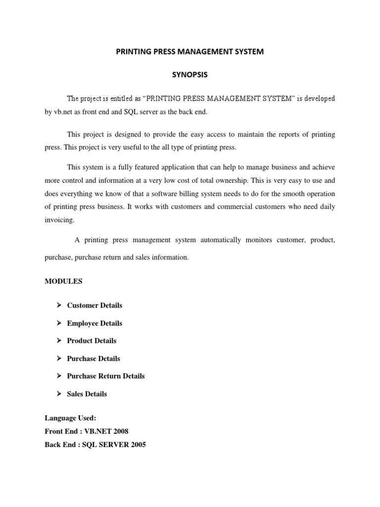 Printing Press Management System Overview | PDF | Random Access Memory ...