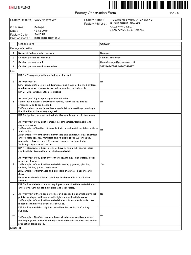 Factory Observation Form | PDF | Electrical Connector | Manufactured Goods