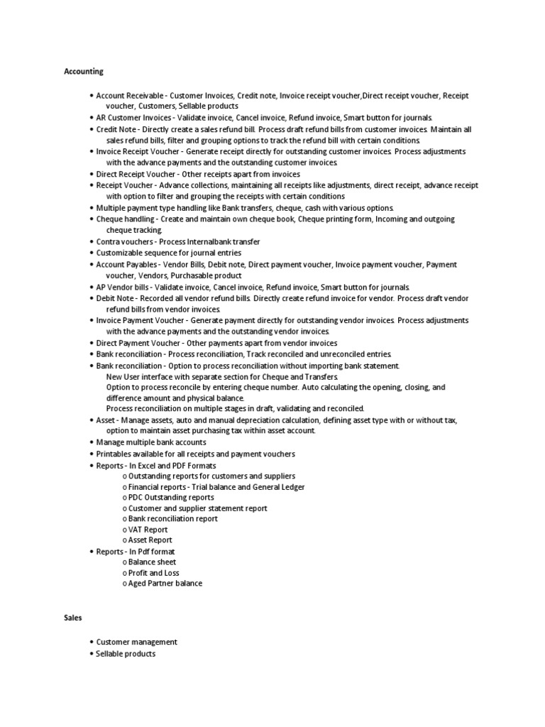 Odoo Feature List PDF | PDF | Receipt | Voucher
