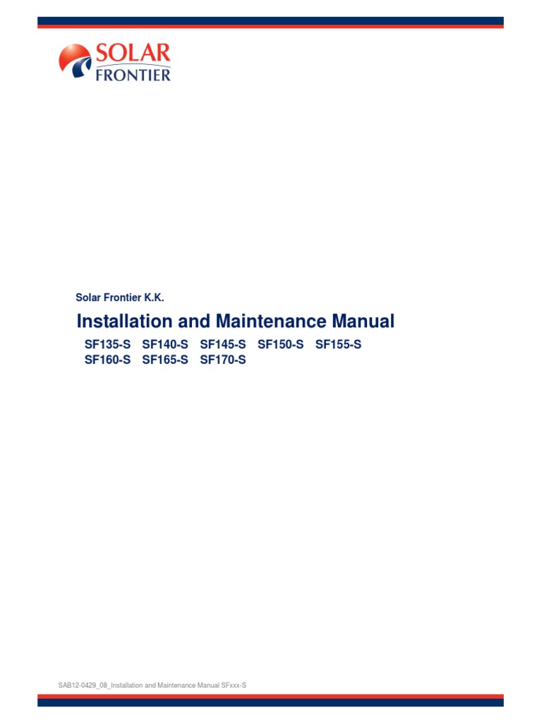 Installation and Maintenance Manual for Solar Frontier K.K. CIS ...