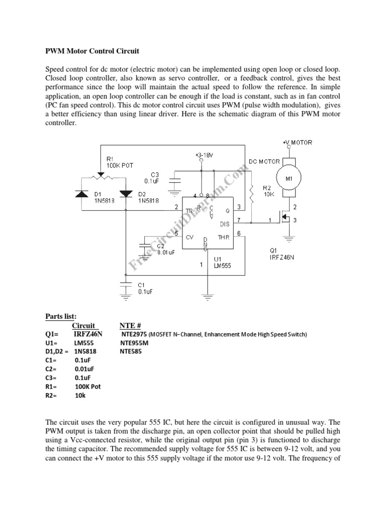 PWM DC Motor Speed Control Circuit | PDF