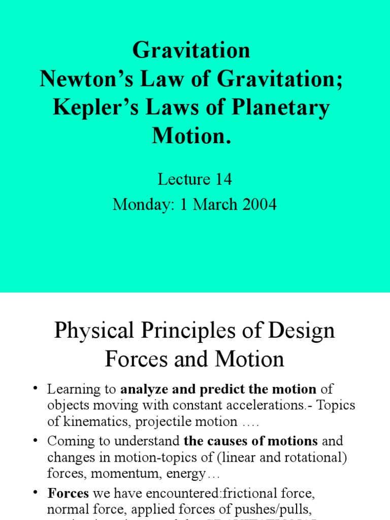 Gravitation Newton's Law of Gravitation Kepler's Laws of Planetary ...