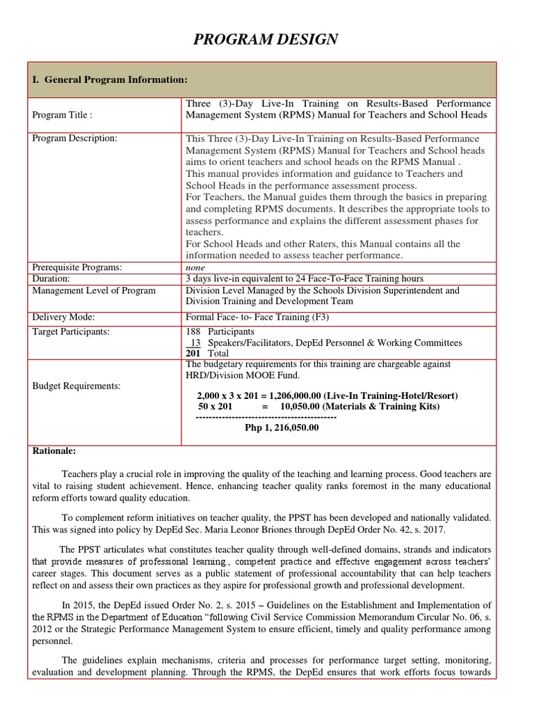 Program Design: I. General Program Information | PDF | Personal ...