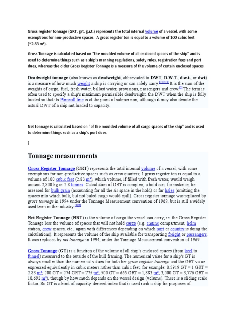 Gross Register Tonnage | Download Free PDF | Tonnage | Ships